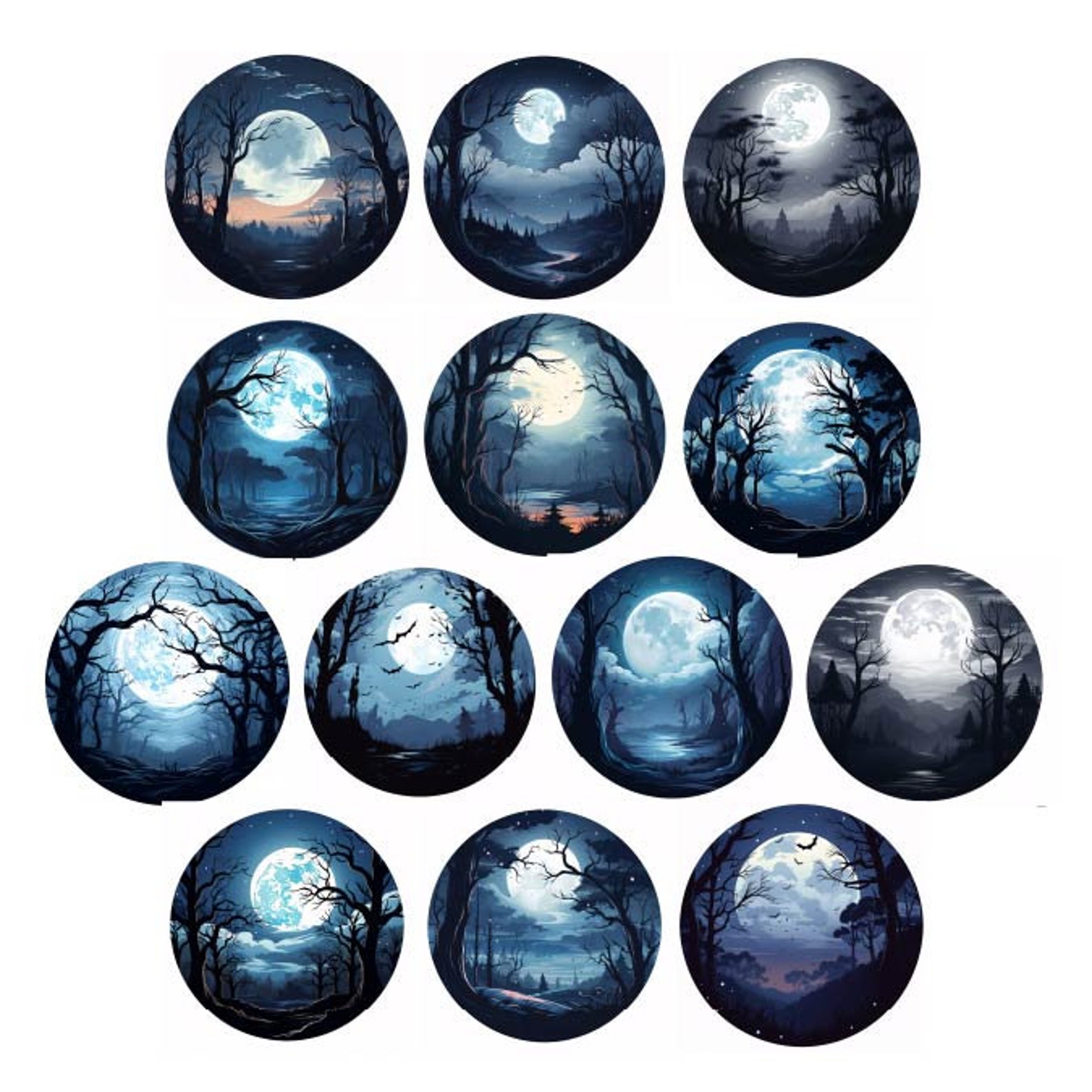 Spooky Full Moon Clipart Halloween Decor Glowing Moon - Etsy