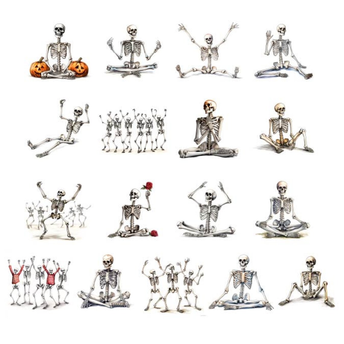 Playful Skeletons Clipart, Dancing Skeletons, Halloween Skeleton ...