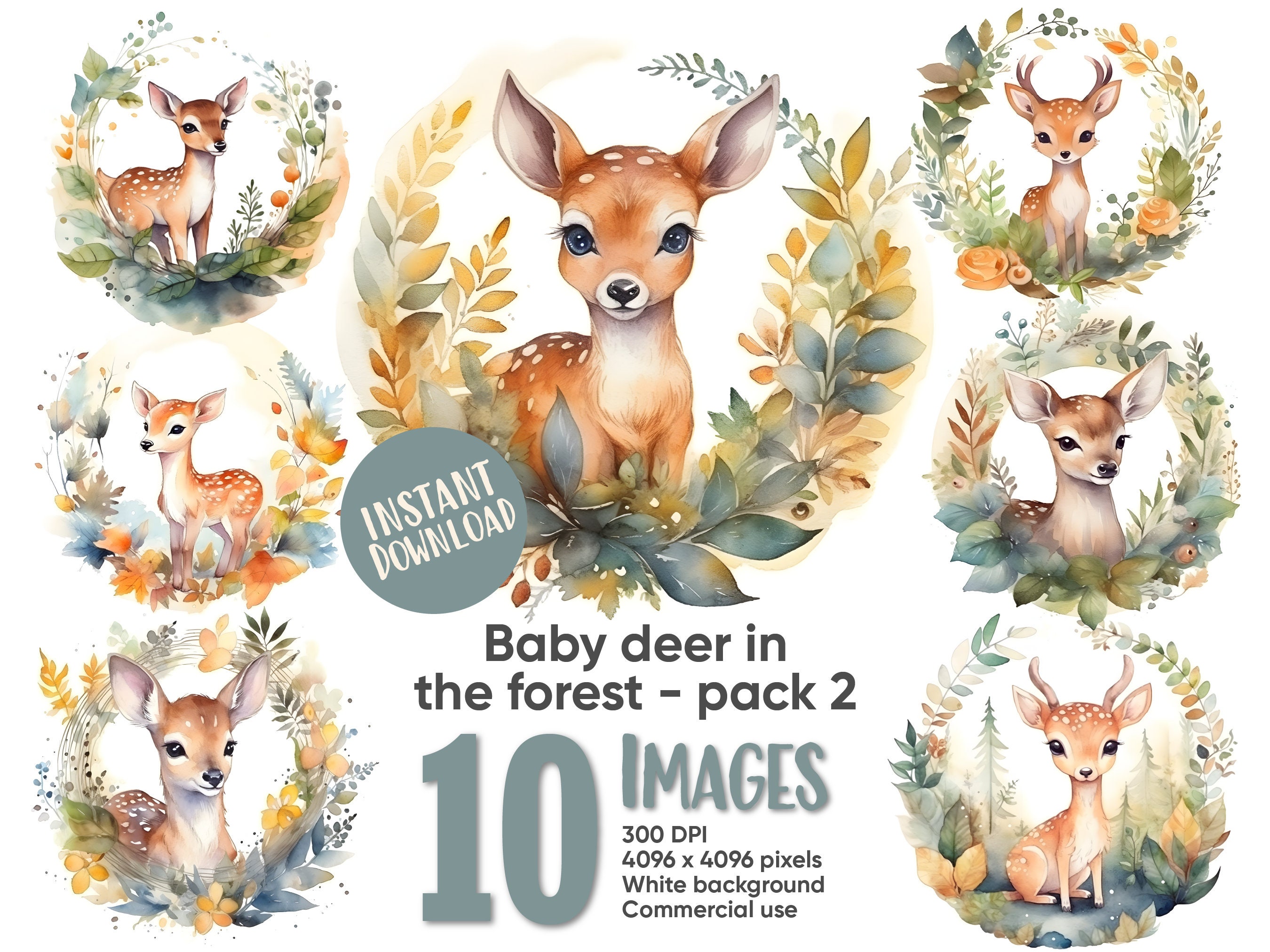 Baby Deer Clipart Baby Deer in the Forest Clipart Watercolor Clipart ...