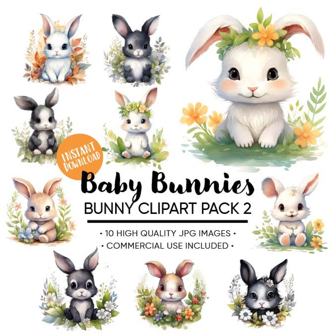 Watercolor Rabbit Clipart, Cute Bunnies, Nursery Wall Art, Baby Shower ...