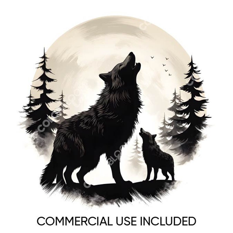 Howling Wolf Art, Halloween Clipart, Wolf Howling Moon, Wolf Png ...