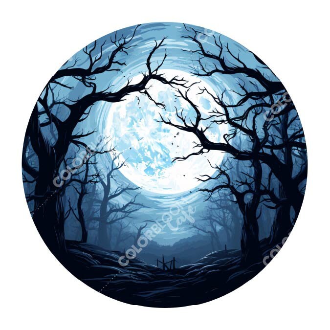 Spooky Full Moon Clipart, Halloween Decor, Glowing Moon, Watercolor ...