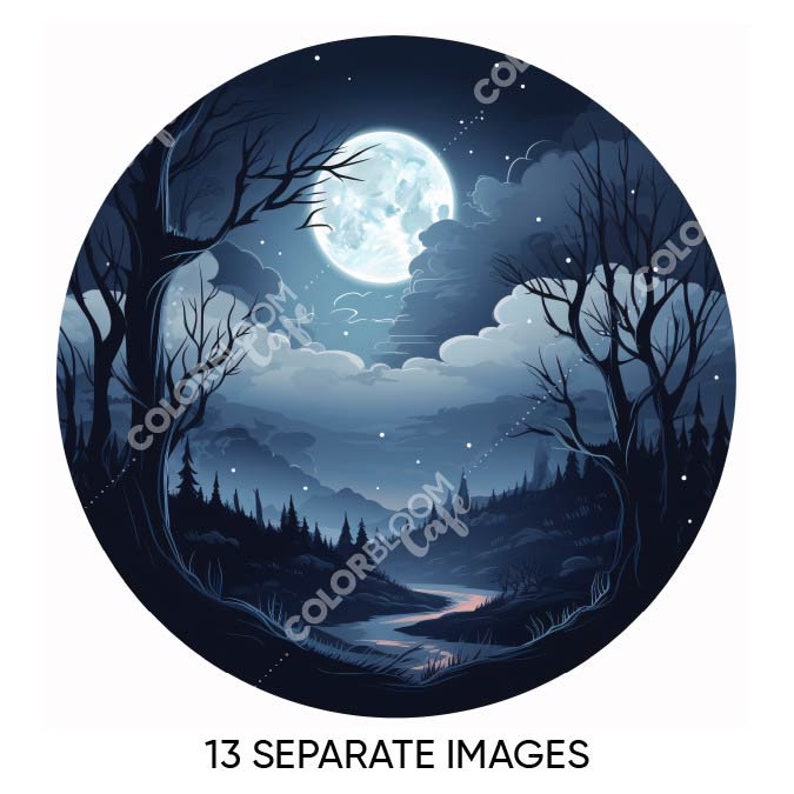 Spooky Full Moon Clipart: Watercolor Halloween Decor (digital Download) - Etsy