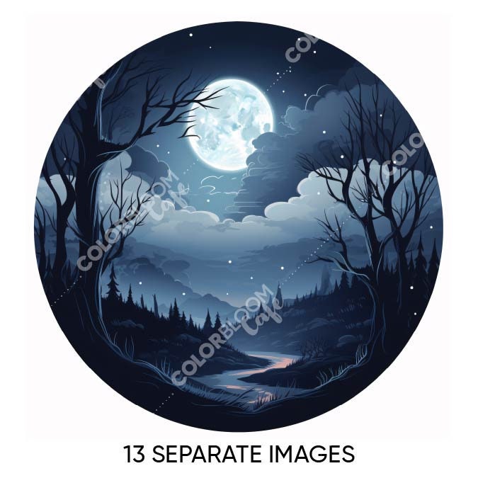 Spooky Full Moon Clipart, Halloween Decor, Glowing Moon, Watercolor ...