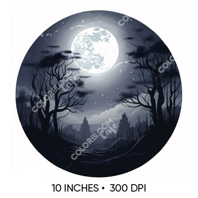 Spooky Full Moon Clipart, Halloween Decor, Glowing Moon, Watercolor ...