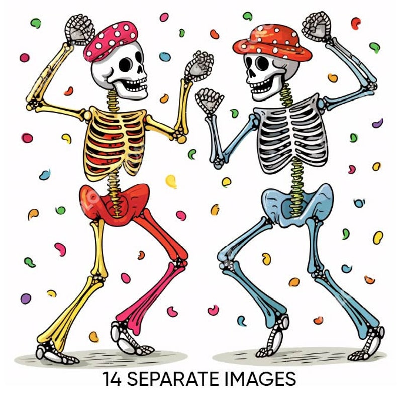 Dancing Skeletons Clipart, Halloween Skeleton Decorations, Watercolor ...