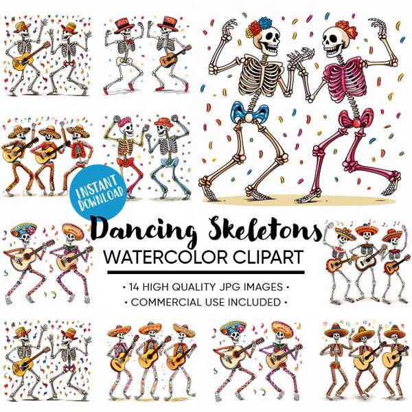 Dancing Skeletons Watercolor Clipart - Etsy