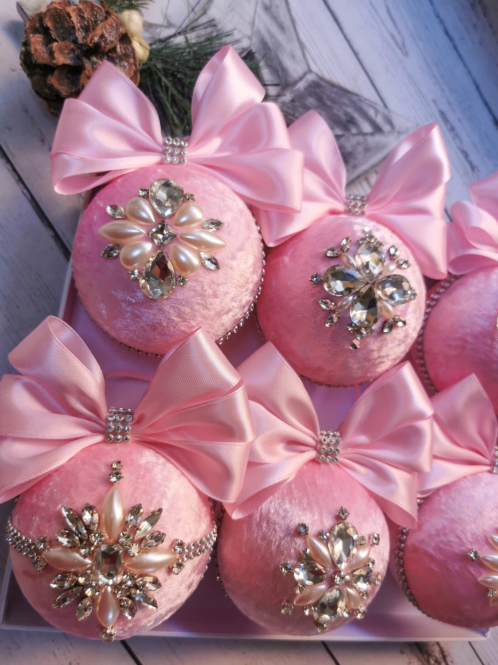 Rhinestone Velvet Christmas Ornaments/pink Christmas - Etsy