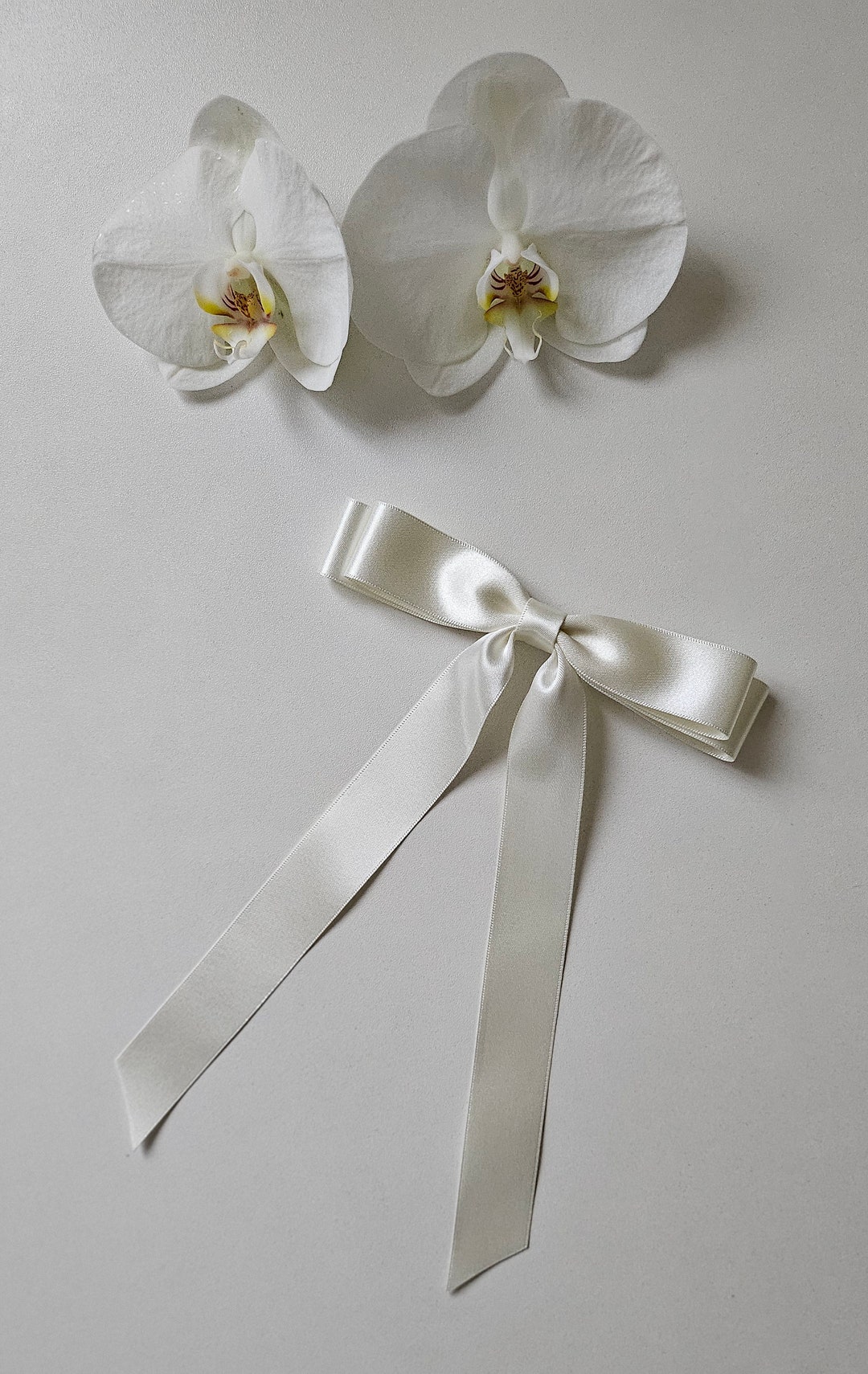 Ivory Satin Bridal Hair Bow: Long Tails, Barrette Clip - Etsy