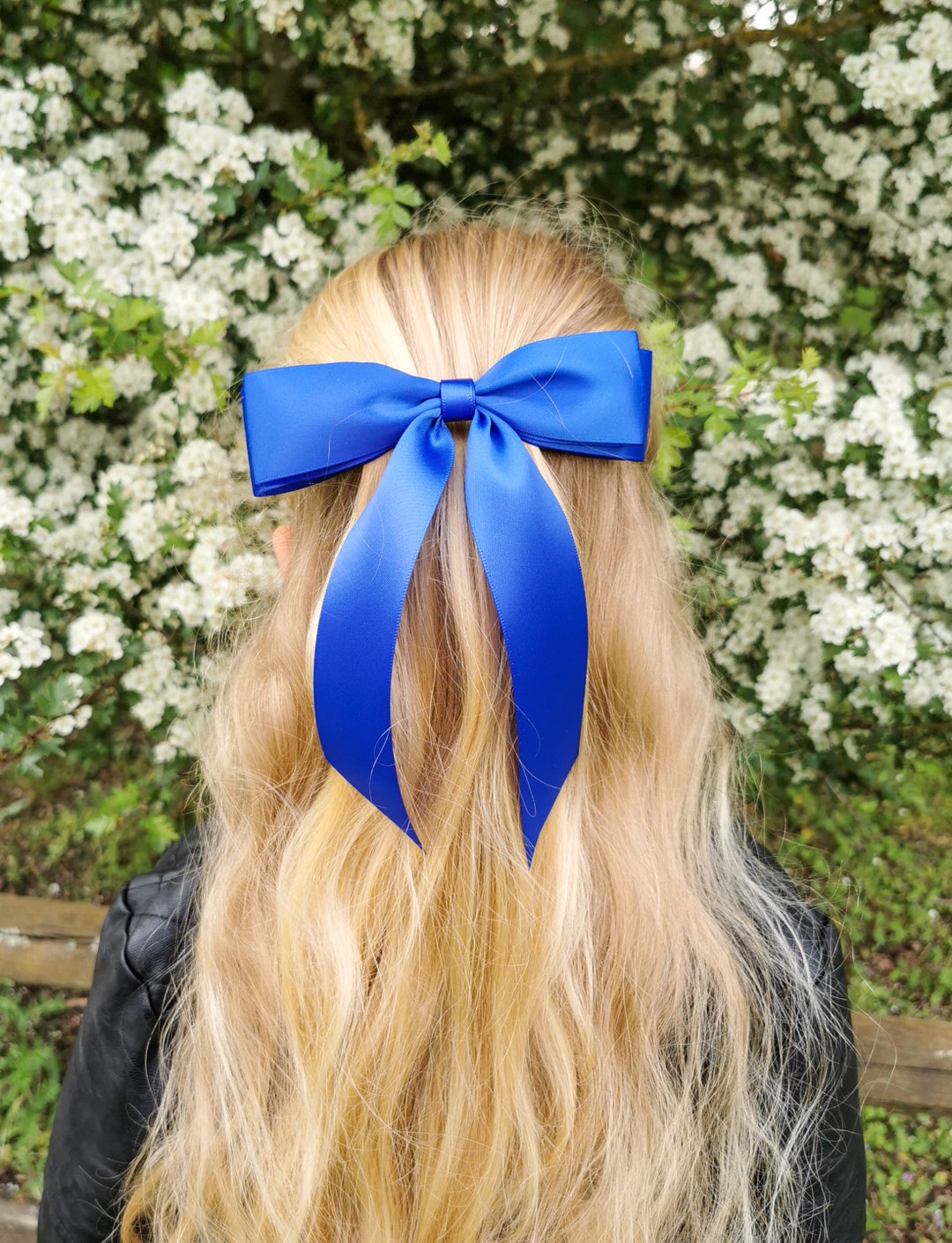 Handmade Royal Blue Satin Hair Bow: French Barrette Clip - Etsy