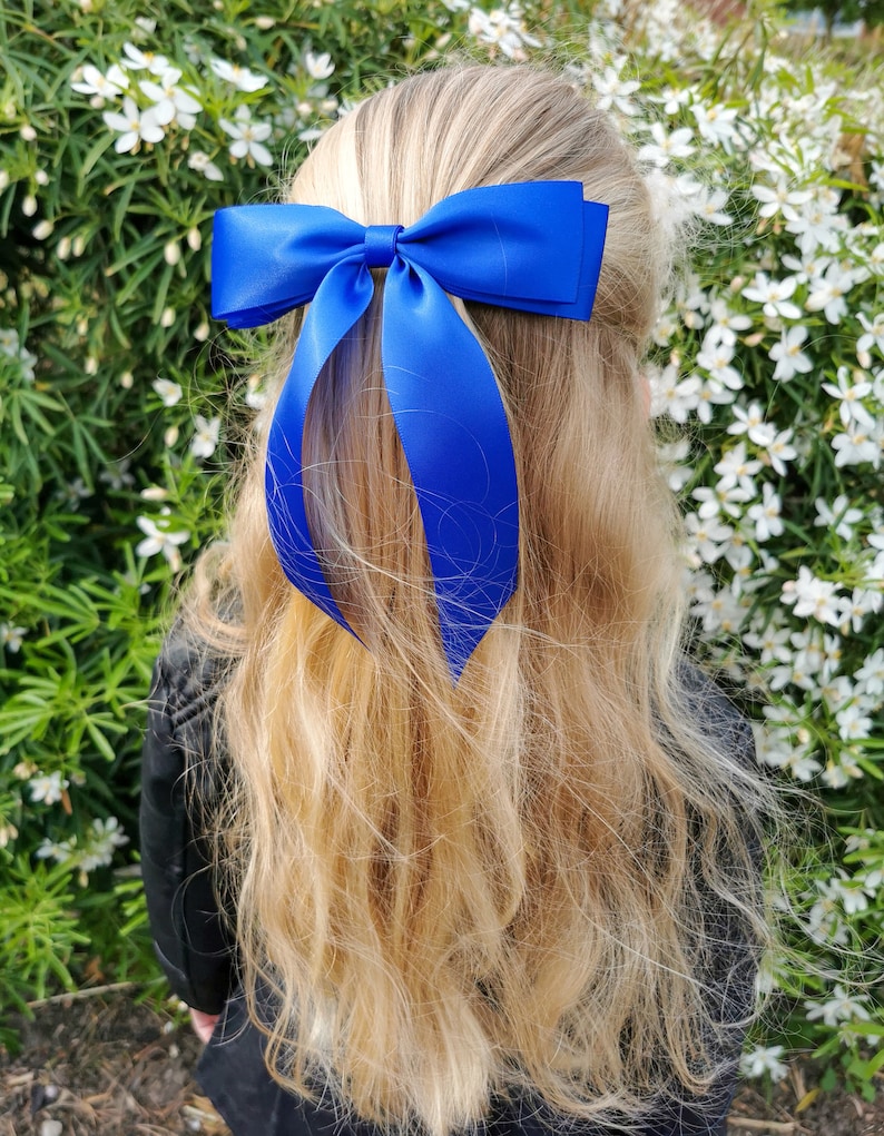 Royal Blue Hair Bow/blue Satin Bow/handmade Bow - Etsy UK