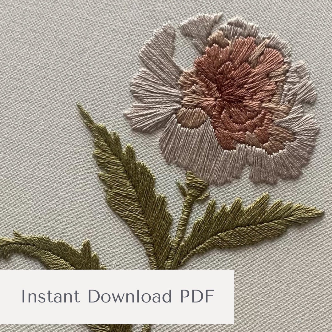PDF Embroidery Pattern, Digital Embroidery PDF Carnation Embroidery ...