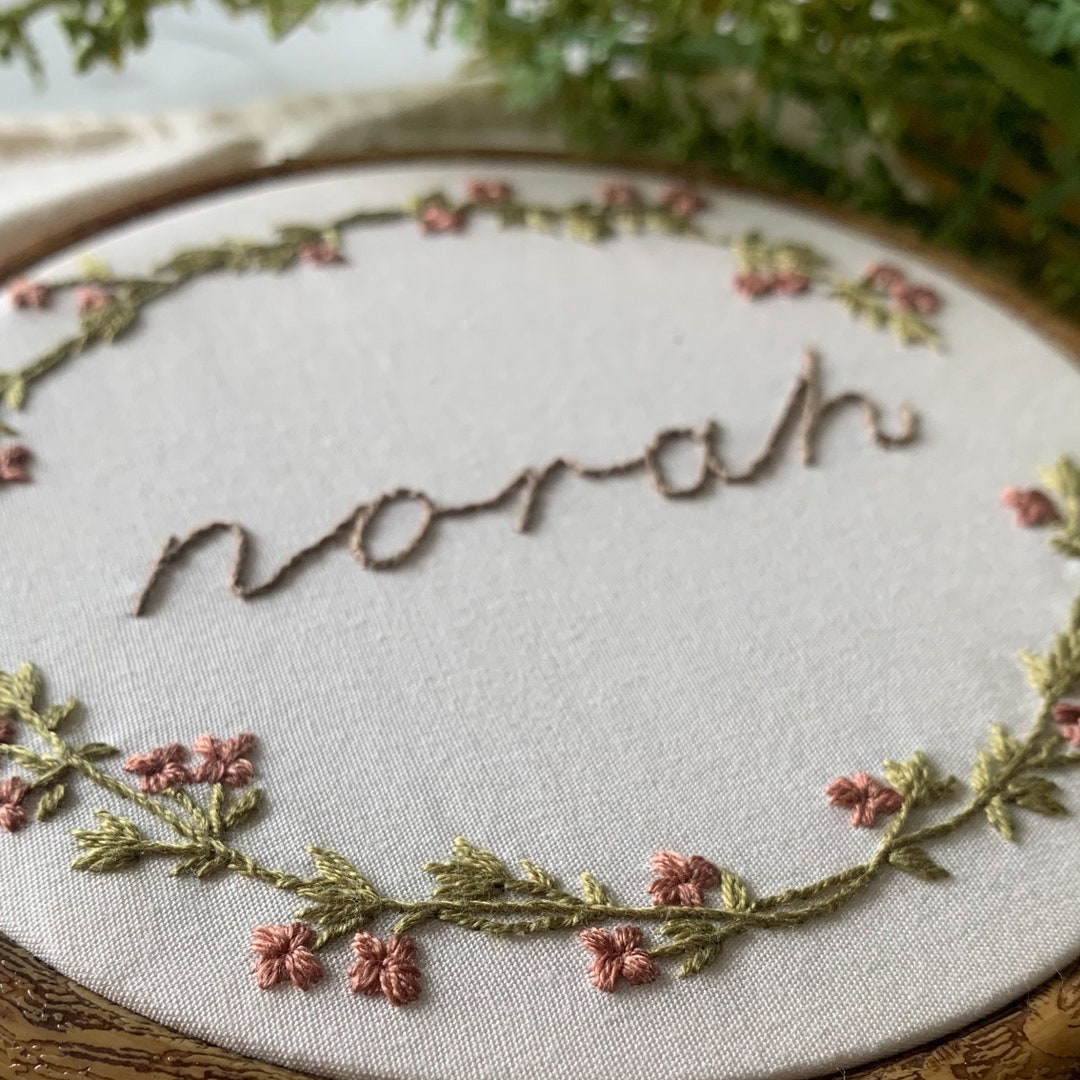 Botanical Embroidery, Finished Embroidery • Floral Custom Name, Gender ...