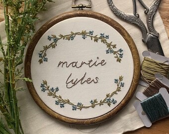 Botanical Embroidery, Finished Embroidery Floral Custom Name, Gender ...