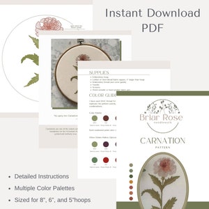 PDF Embroidery Pattern, Digital Embroidery PDF Carnation Embroidery ...