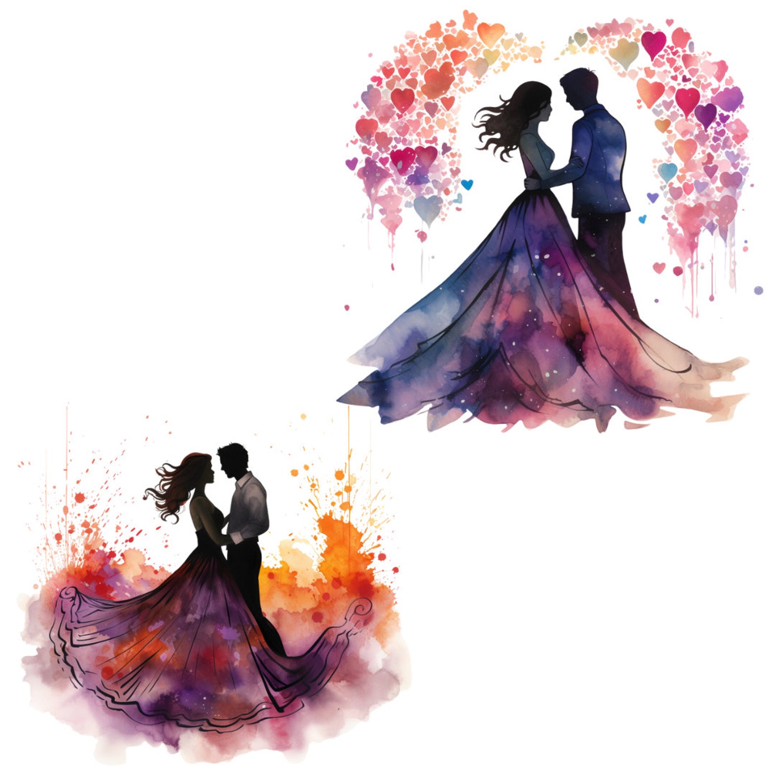 Romantic Dancing Couple Watercolor Clipart Bundle - 20 Pngs, Instant ...
