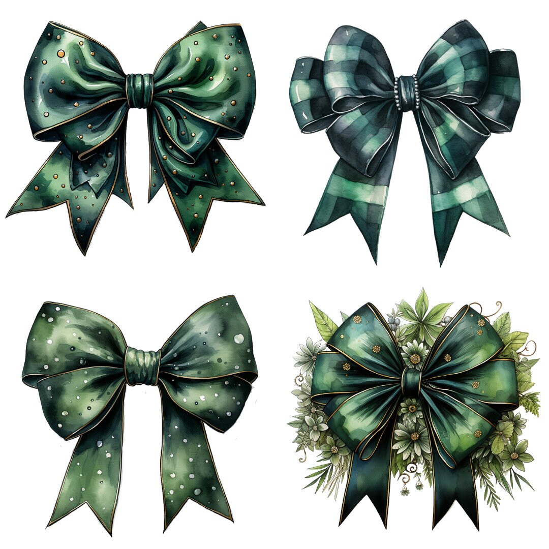 Charming Christmas Green Bow Clipart Bundle, 26 Pngs Transparent ...