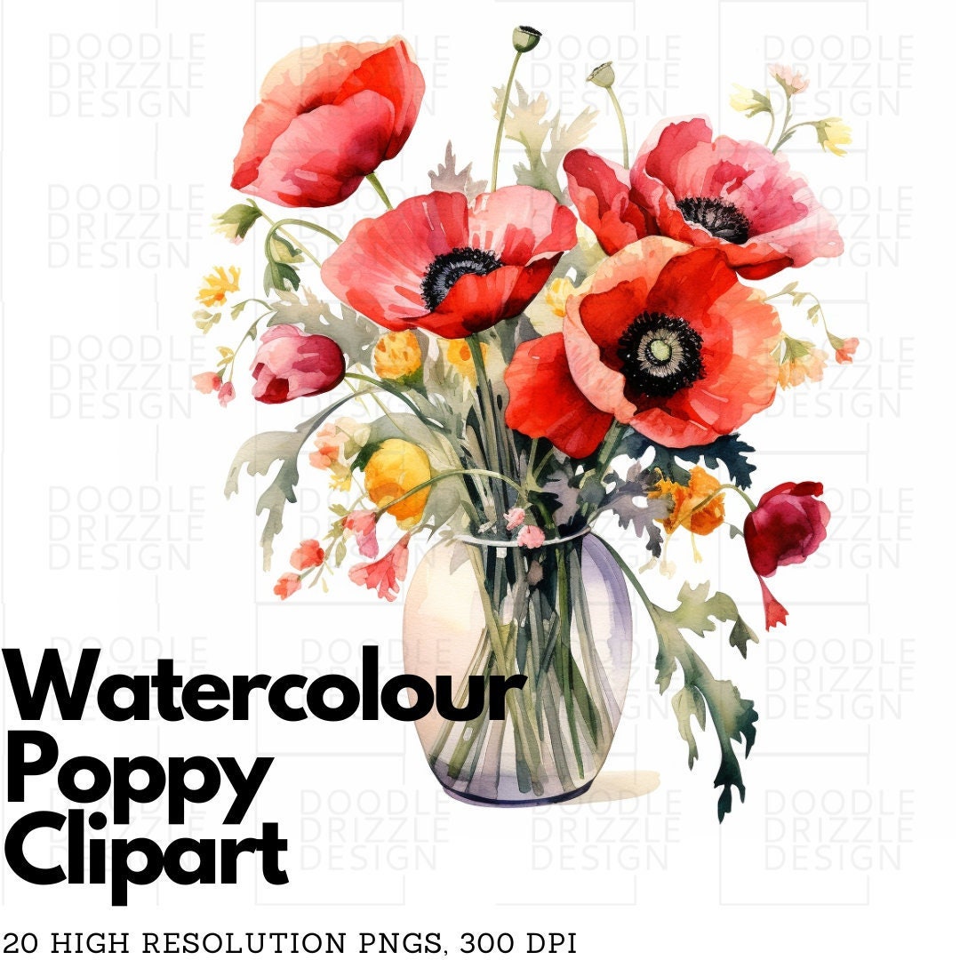Watercolor Floral Poppy Clipart, Summer Flowers Spring Floral Bouquets ...