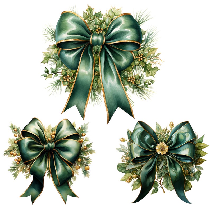 Charming Christmas Green Bow Clipart Bundle, 26 Pngs Transparent ...