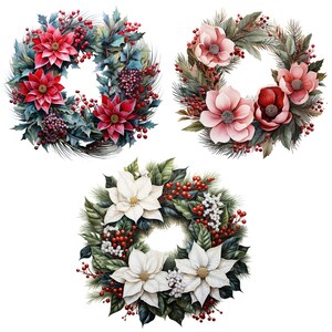 Festive Christmas Red Wreath Clipart Bundle - 27 Pngs, Instant Download ...