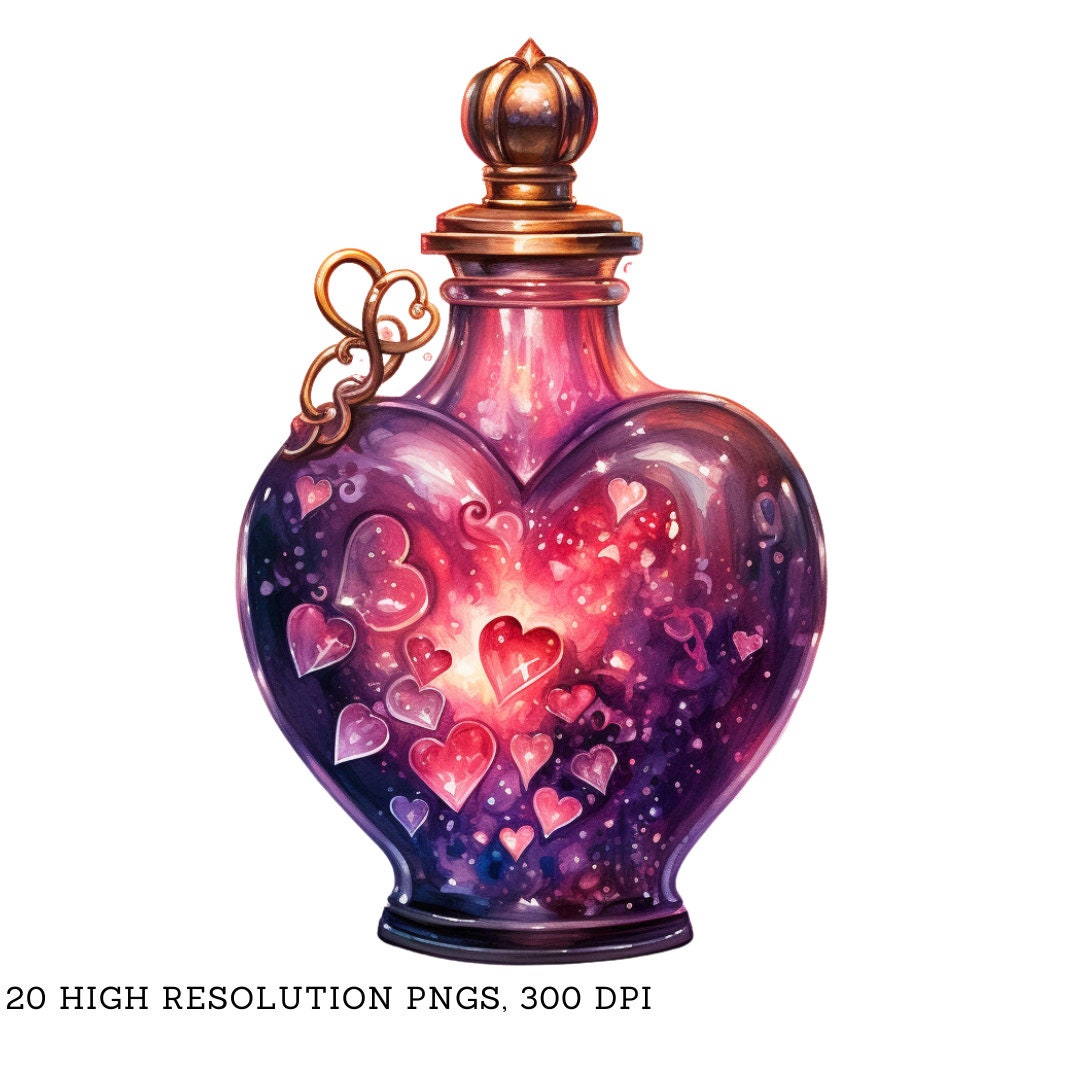 Magical Potion Bottle Clipart Bundle With Hearts and Sparkles - 20 Pngs ...