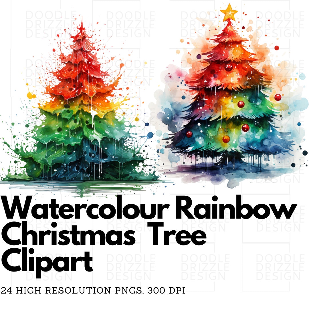 Rainbow Christmas Tree Clipart 24 High Quality Pngs, Digital Download ...
