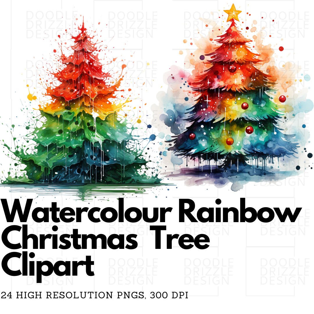 Rainbow Christmas Tree Clipart 24 High Quality Pngs, Digital Download ...