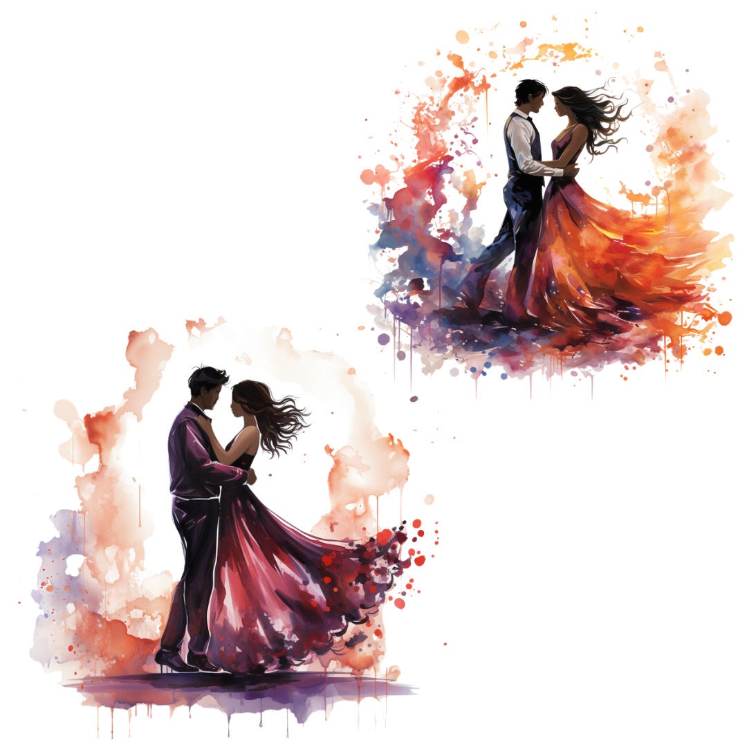 Romantic Dancing Couple Watercolor Clipart Bundle - 20 Pngs, Instant ...