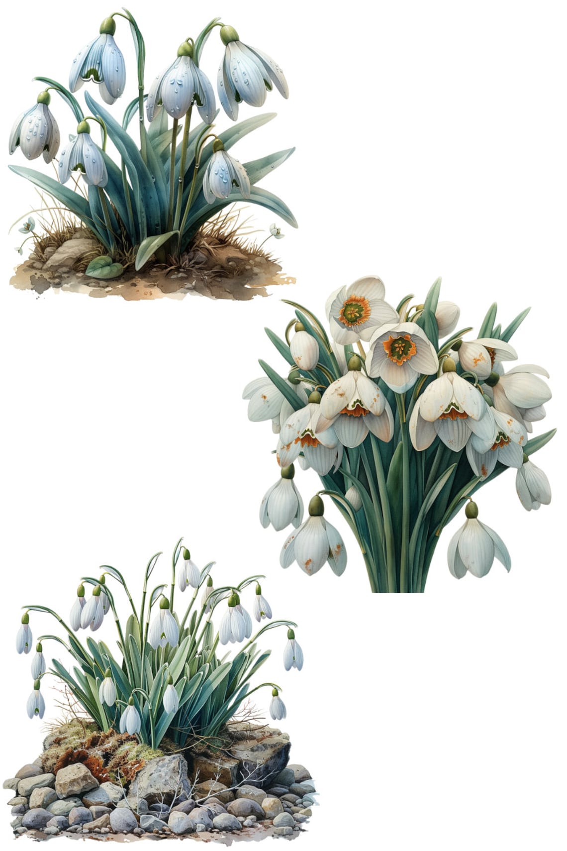 Watercolor Snowdrops Clipart Pack 20 Pngs With Transparent Backgrounds ...