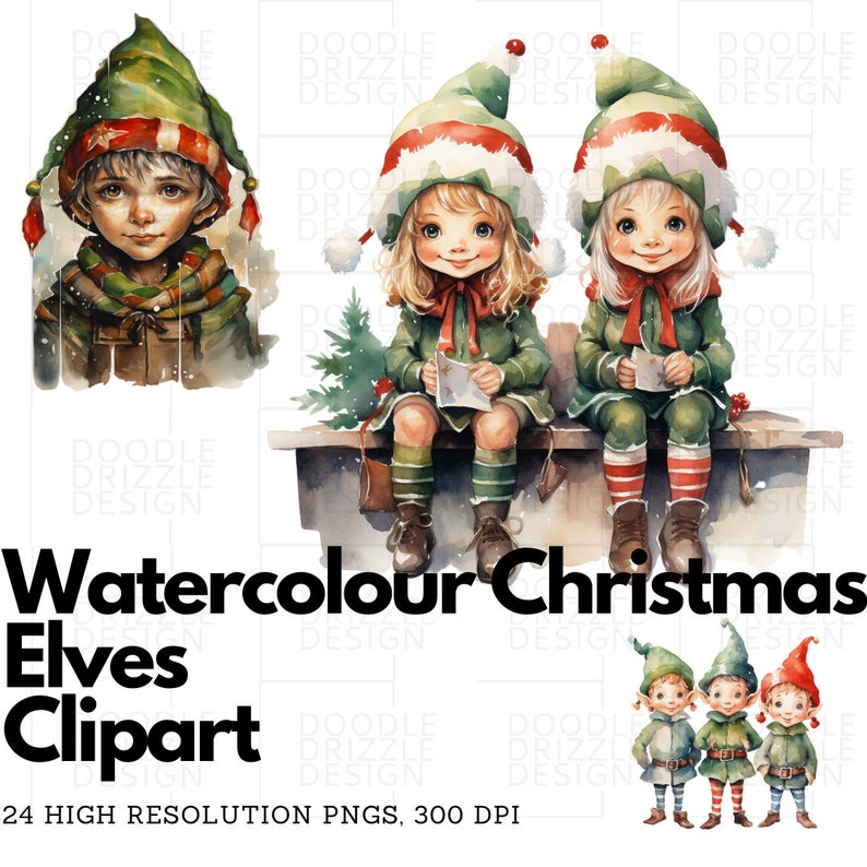 Christmas Elves Clipart 24 High Quality Pngs, Digital Download ...
