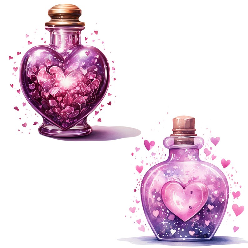 Magical Potion Bottle Clipart Bundle With Hearts and Sparkles - 20 Pngs ...