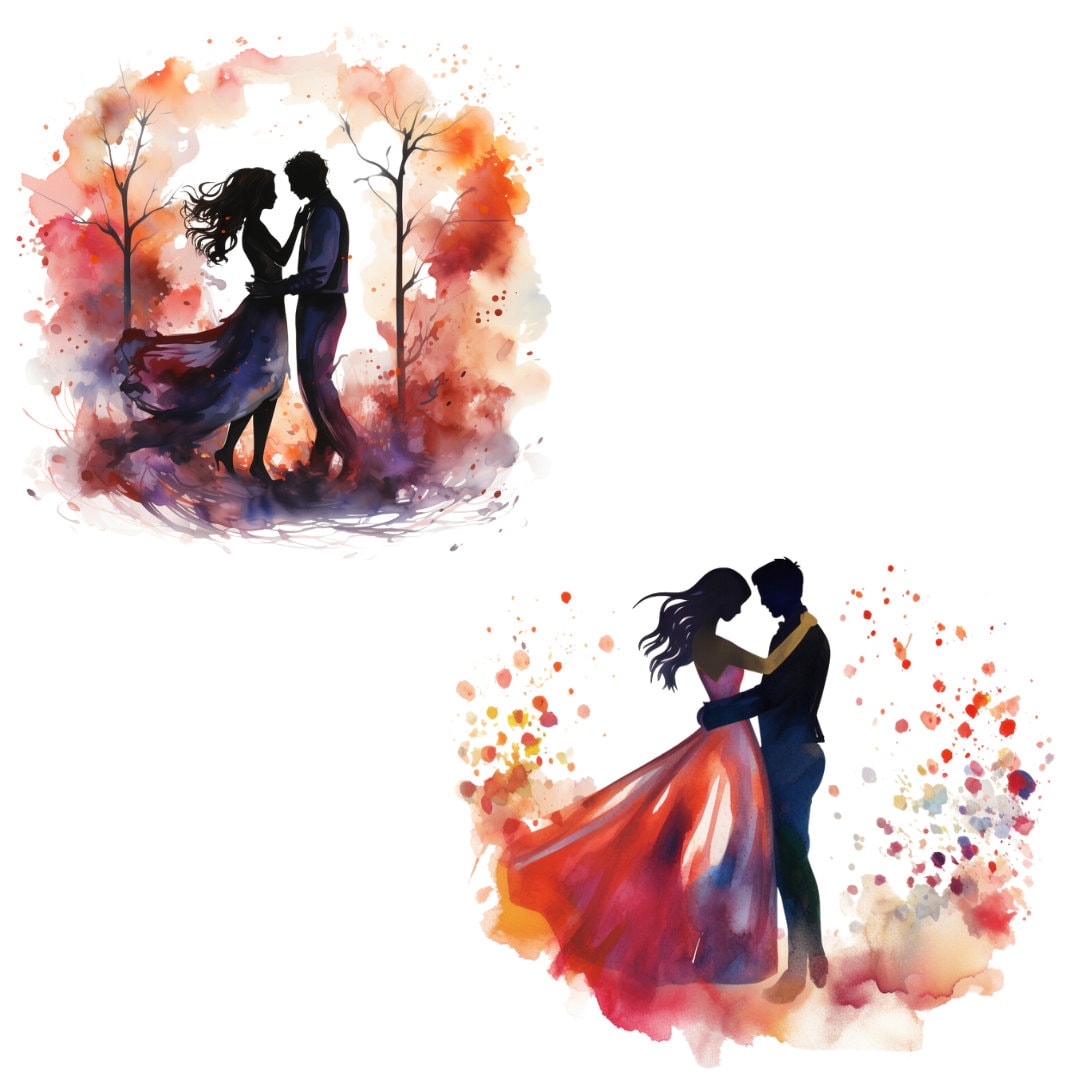 Romantic Dancing Couple Watercolor Clipart Bundle - 20 Pngs, Instant ...