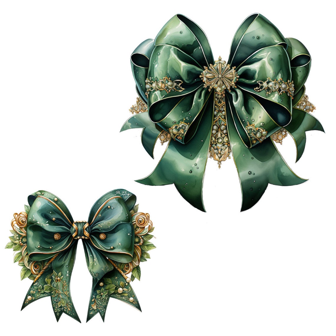 Charming Christmas Green Bow Clipart Bundle, 26 Pngs Transparent ...