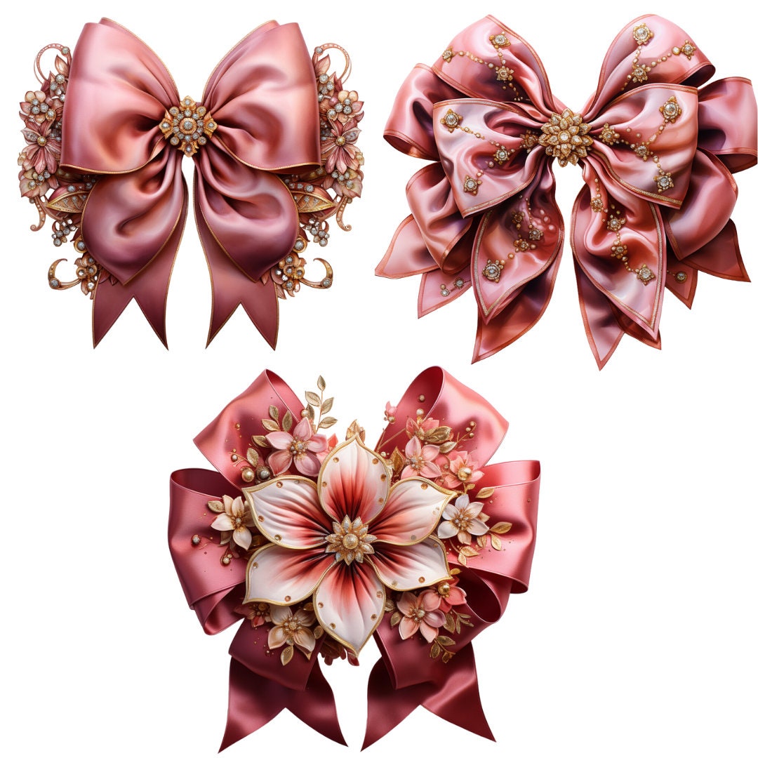 Charming Christmas Pink Bow Clipart Bundle, 26 Pngs Transparent ...