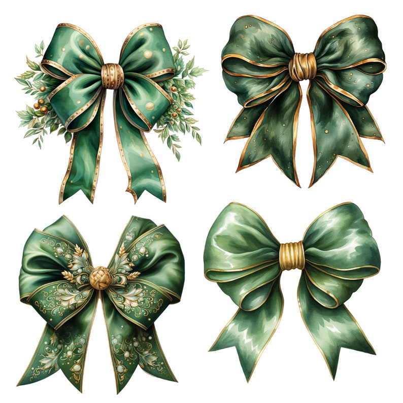 Charming Christmas Green Bow Clipart Bundle, 26 Pngs Transparent ...