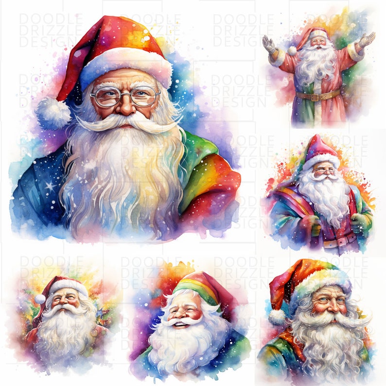 Rainbow Santa Claus Clipart 24 High Quality Pngs, Digital Download ...