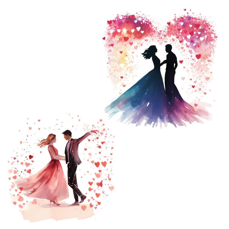 Romantic Dancing Couple Watercolor Clipart Bundle - 20 Pngs, Instant ...