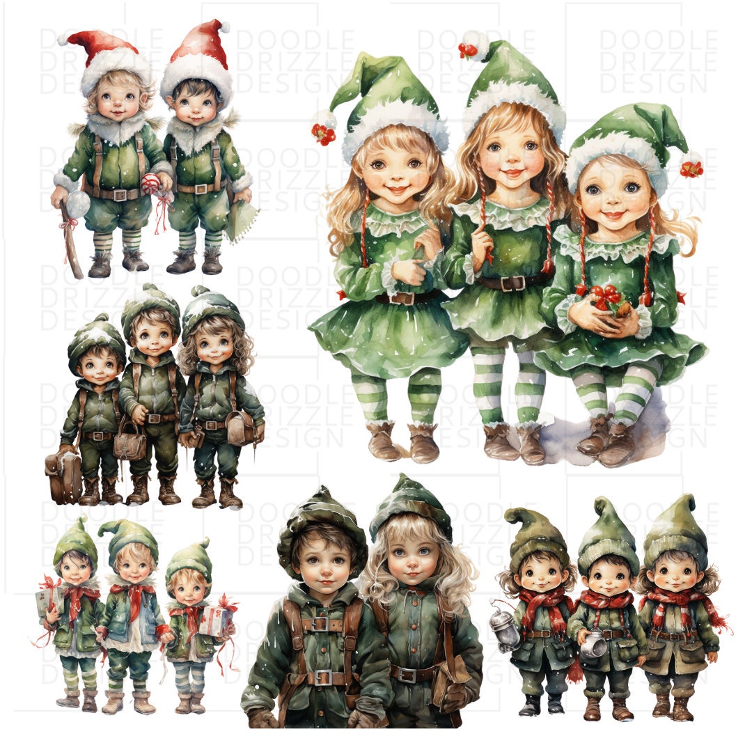 Christmas Elves Clipart 24 High Quality Pngs, Digital Download ...