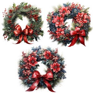 Festive Christmas Red Wreath Clipart Bundle - 27 Pngs, Instant Download ...