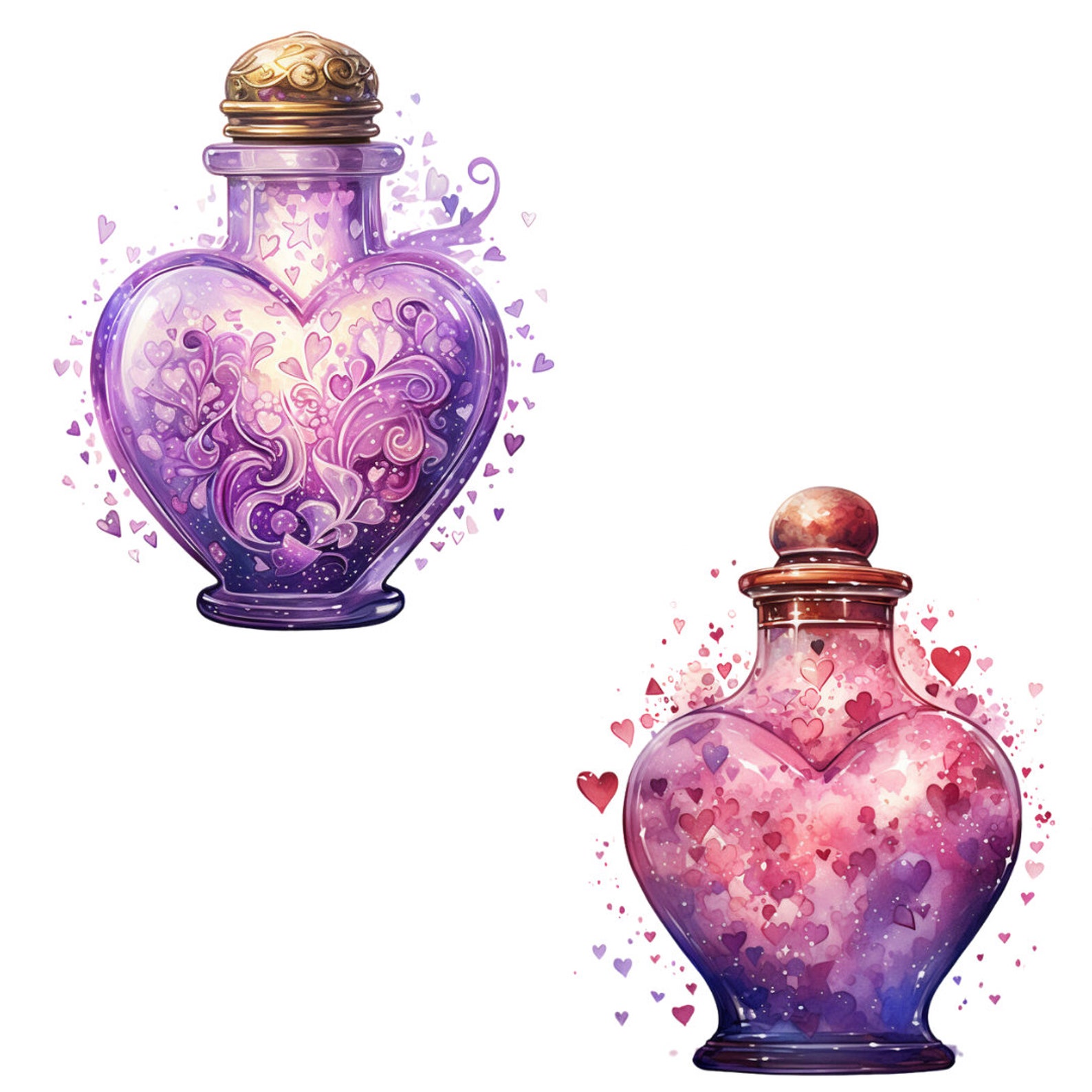 Magical Potion Bottle Clipart Bundle With Hearts and Sparkles - 20 Pngs ...