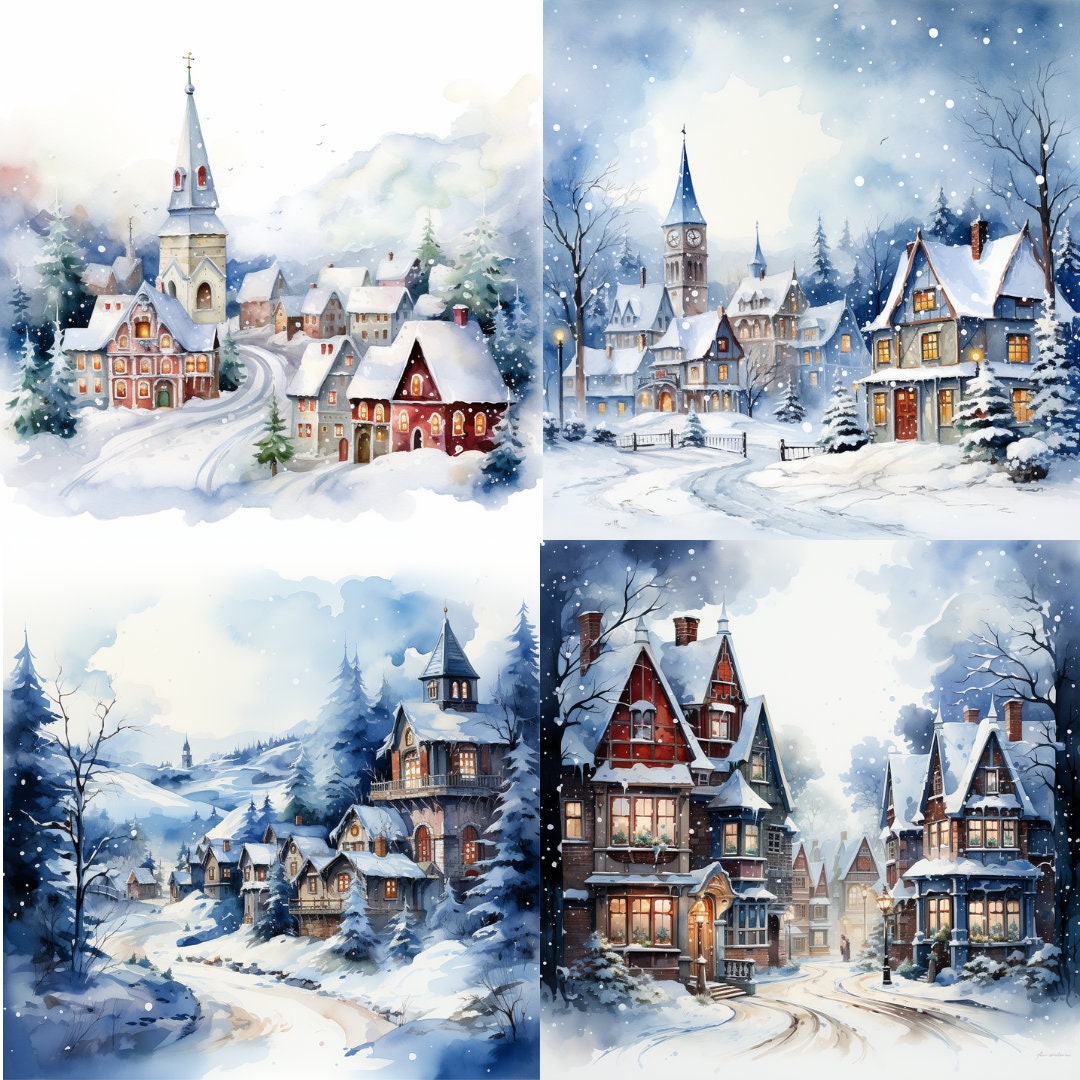 Charming Winter Wonderland: 56 PNG Watercolor Christmas Village Clipart ...