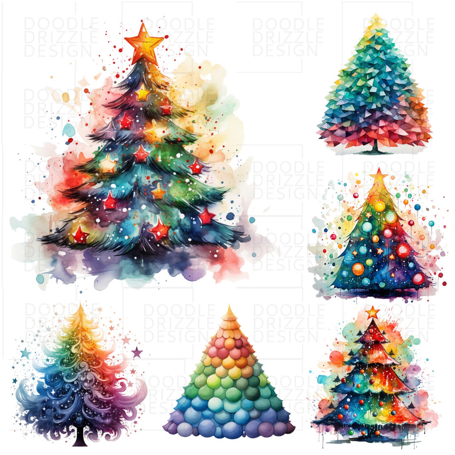 Rainbow Christmas Tree Clipart 24 High Quality Pngs, Digital Download ...