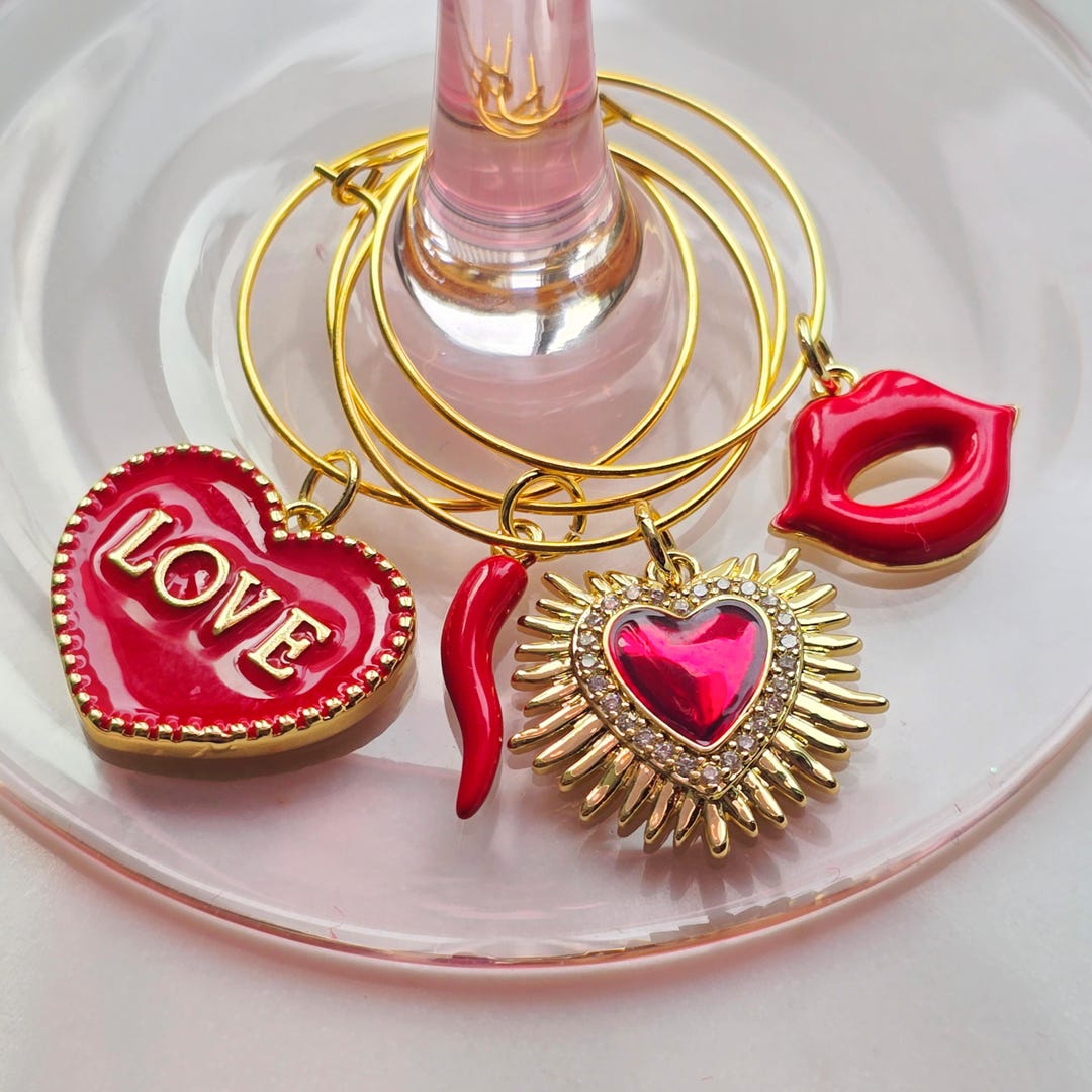 Red Valentine Wine Charm Set – Italian Horn, Love Heart, One of a Kind ...
