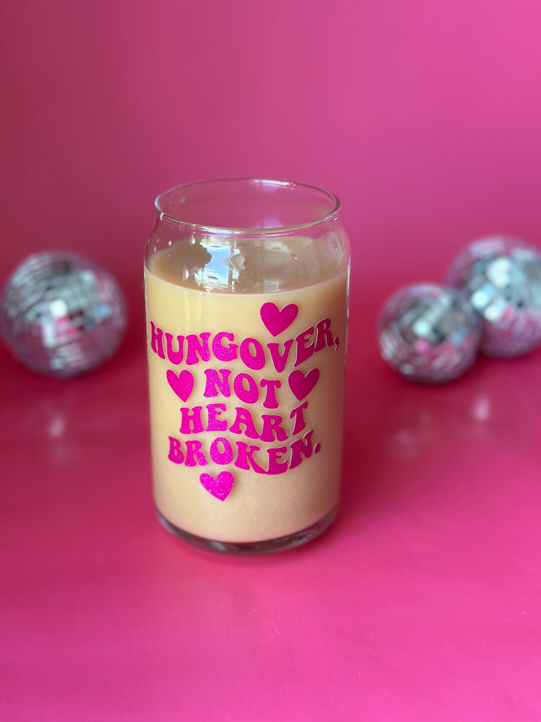 Hungover Not Heart Broken Pink Glitter Libbey Beer Can Glass ...