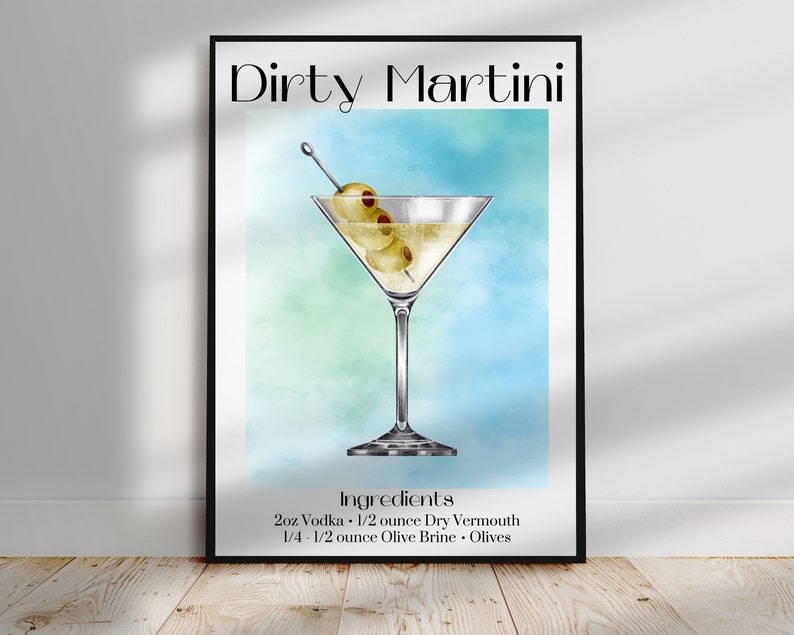 Dirty Martini Art Print Bar Cart Decor Cocktail Poster Party Signature ...
