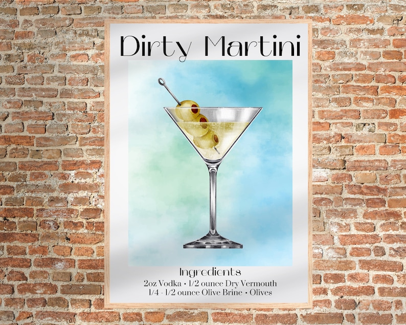 Dirty Martini Art Print Bar Cart Decor Cocktail Poster Party Signature ...