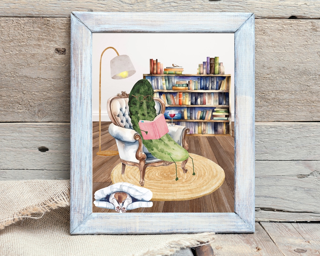 Pickle Reading a Book Wall Art Digital Download | Pickle Art | Fun ...