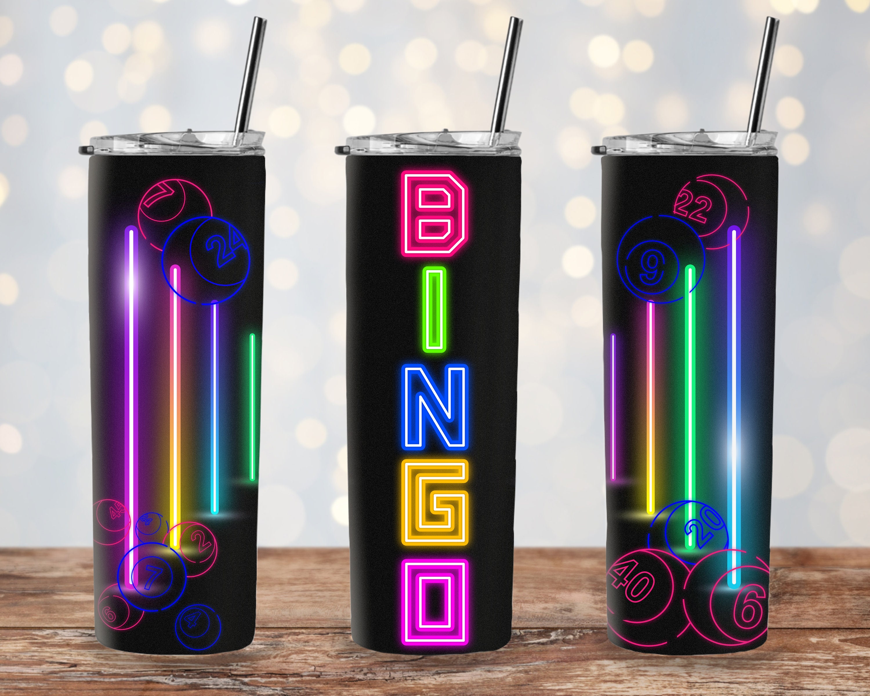 Neon Bingo Tumbler Design for Sublimation | 20oz Skinny Tumbler ...