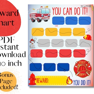 Firetruck Reward Chart | Printable Reward Chart | Fireman Sticker Chart ...