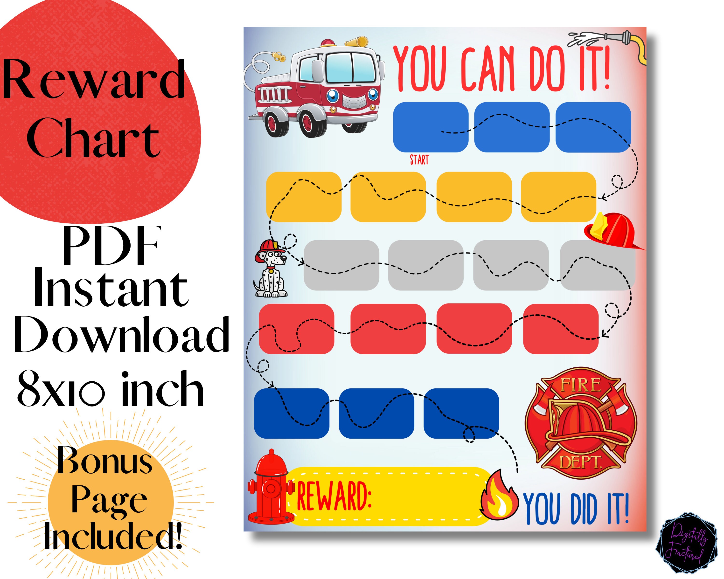 Firetruck Reward Chart Printable Reward Chart Fireman Sticker Chart ...
